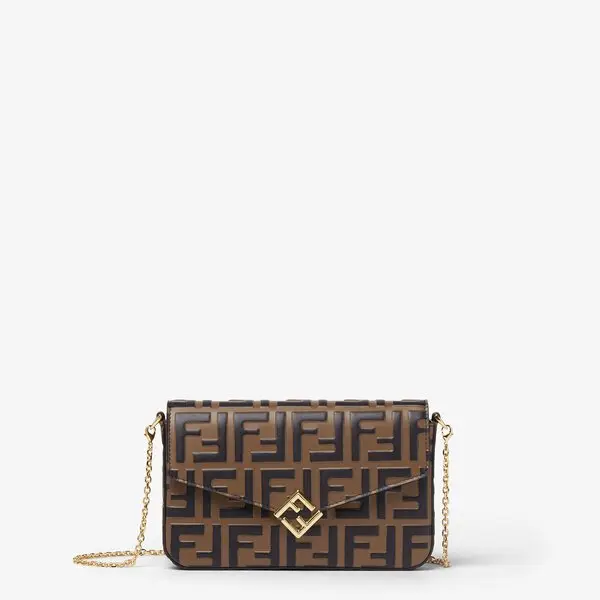 Fendi Ff Diamonds Wallet On Chain - Brown