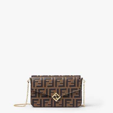 Fendi Ff Diamonds Wallet On Chain - Brown