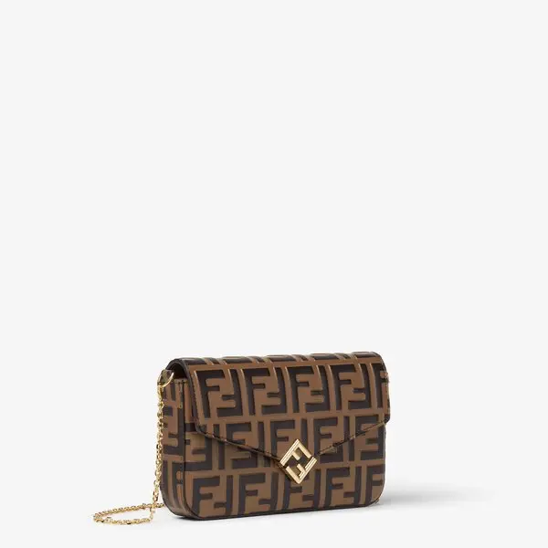 Fendi Ff Diamonds Wallet On Chain - Brown