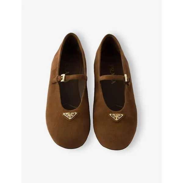 Prada Triangle-logo Suede Ballerina Flats