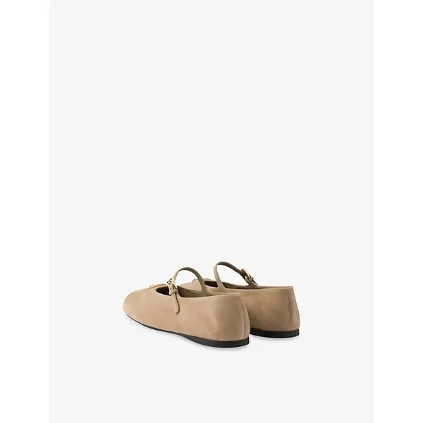 Prada Triangle-logo Suede Ballerina Flats - Neutral