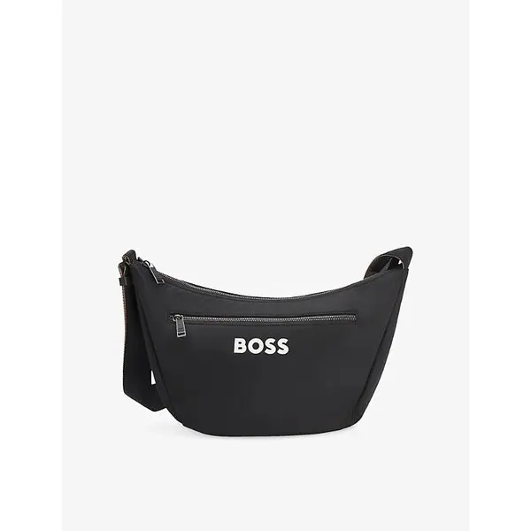 BOSS Logo-print Woven Cross Body Bag - Black
