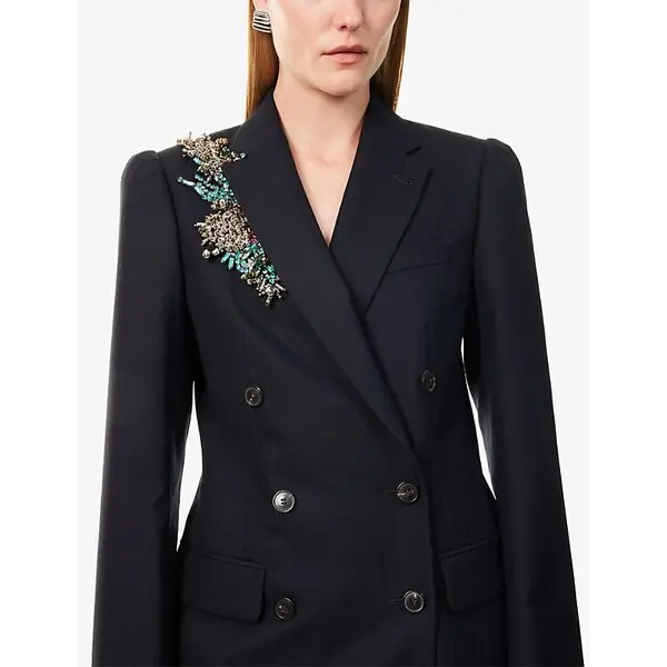 Dries Van Noten Crystal-embellished Double-breasted Wool Jacket