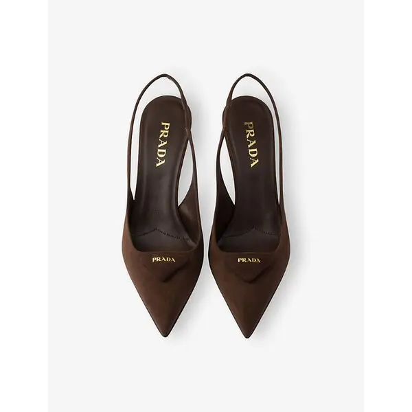 Prada Triangle-logo Suede Slingback Pumps - Brown