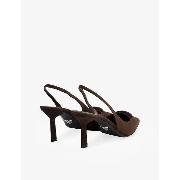 Prada Triangle-logo Suede Slingback Pumps - Brown