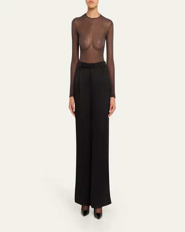 Saint Laurent Sheer Knit Long-sleeve Bodysuit