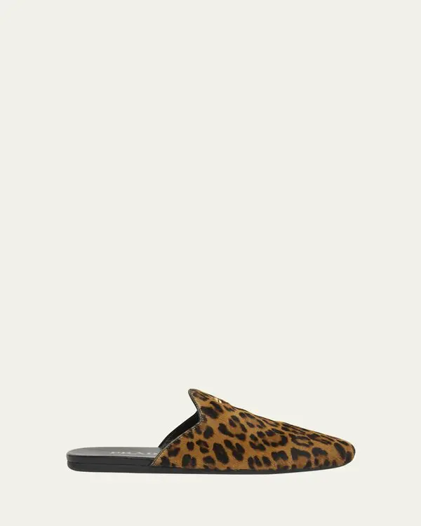 Prada Leopard Calf Hair Flat Mules - Miele