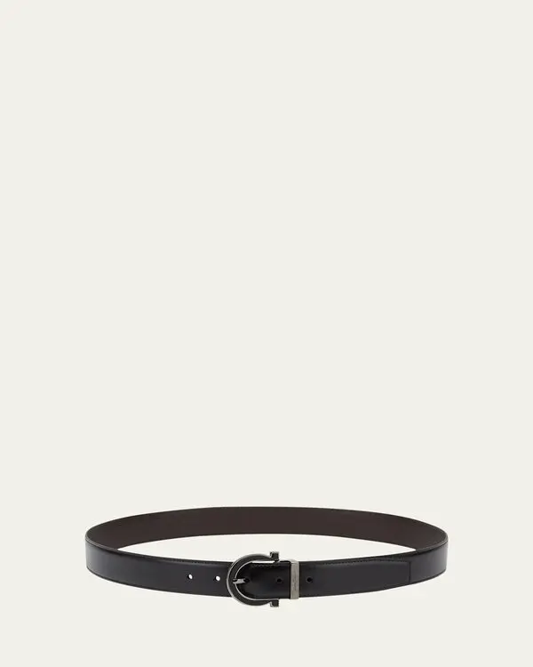 FERRAGAMO Reversible Gancio-buckle Leather Belt - Nero T.moro