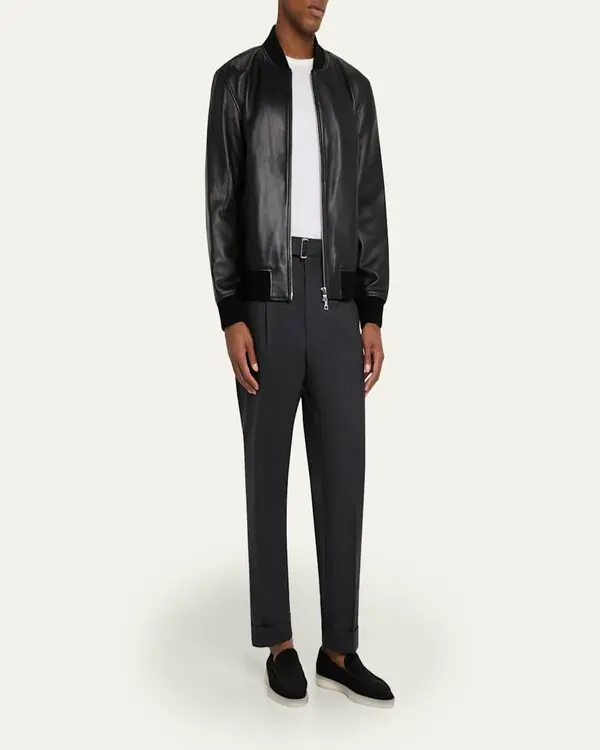 Officine Générale Hugo Wool Self-belt Pleated Pants - Dark Grey