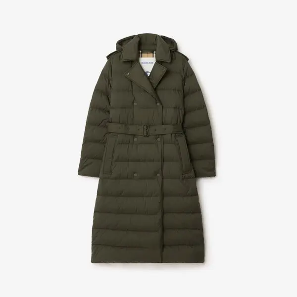 Burberry Long Nylon Hooded Puffer Coat - Shale Green