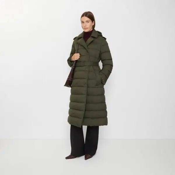Burberry Long Nylon Hooded Puffer Coat - Shale Green