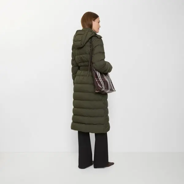 Burberry Long Nylon Hooded Puffer Coat - Shale Green