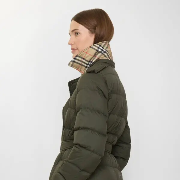 Burberry Long Nylon Hooded Puffer Coat - Shale Green