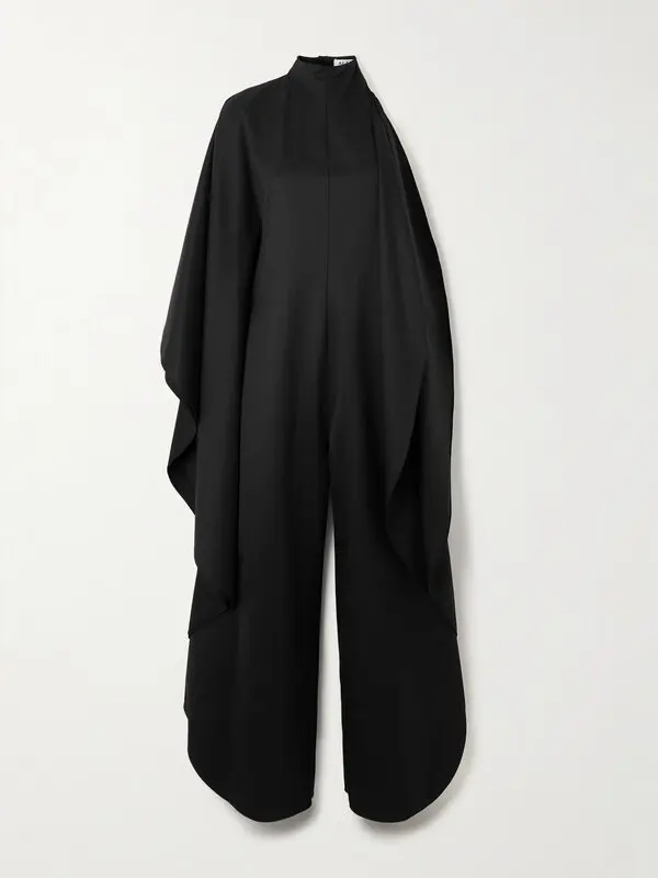 Alaïa Open-back Asymmetric Grain De Poudre Wool-blend Jumpsuit - Black