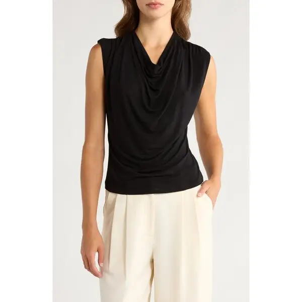Vince Cowl Neck Sleeveless Top - Black