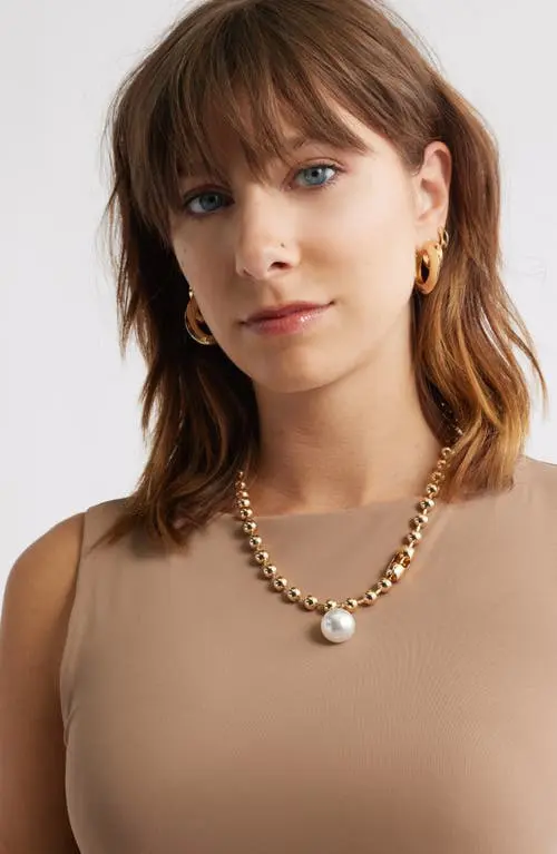 OPEN EDIT Shotbead Cultured Pearl Collar Necklace - White- Gold