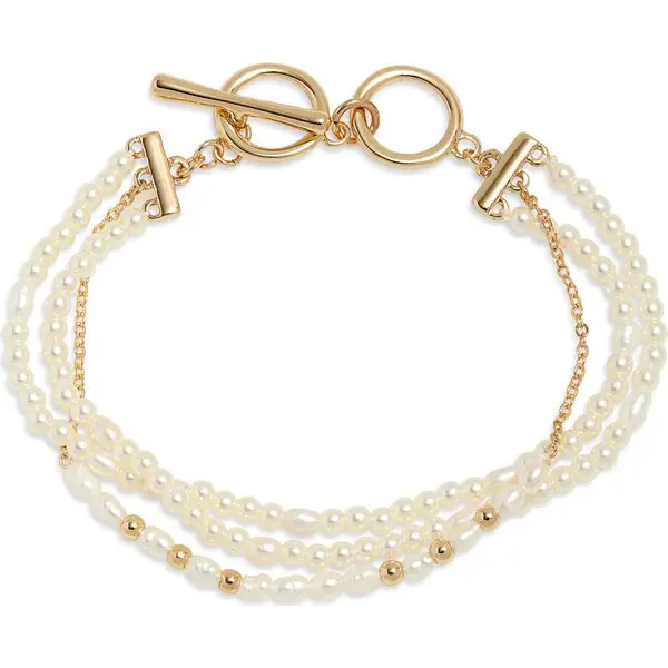 Nordstrom Triple Strand Freshwater Pearl Bracelet - White- Gold