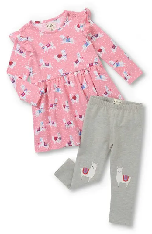 HATLEY Dancing Alpaca Print Ruffle Dress & Leggings Set - Pink