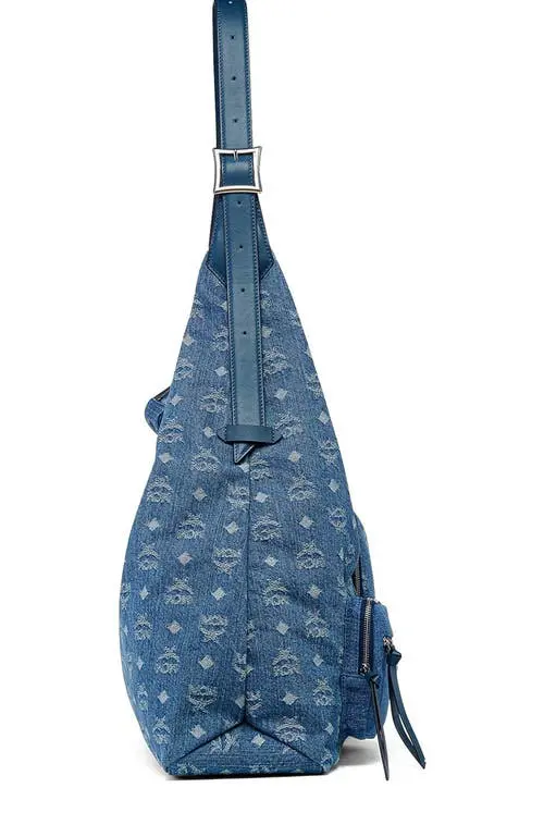 Mcm Aren Multi-shopper In Monogram Denim Jacquard