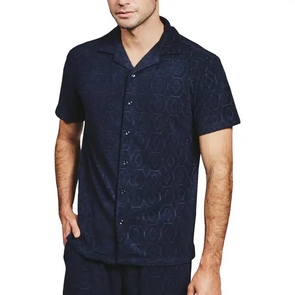 7 Diamonds Ponce Terry Cloth Camp Shirt - Navy