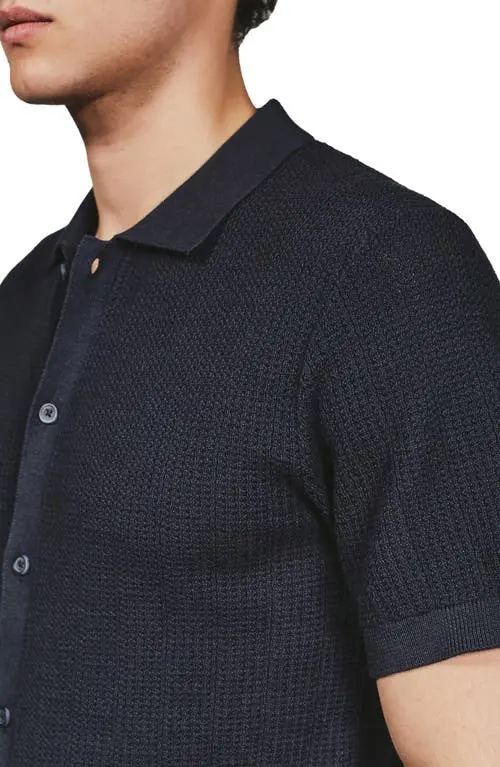 7 Diamonds Nash Knit Short Sleeve Button-up Shirt - Navy