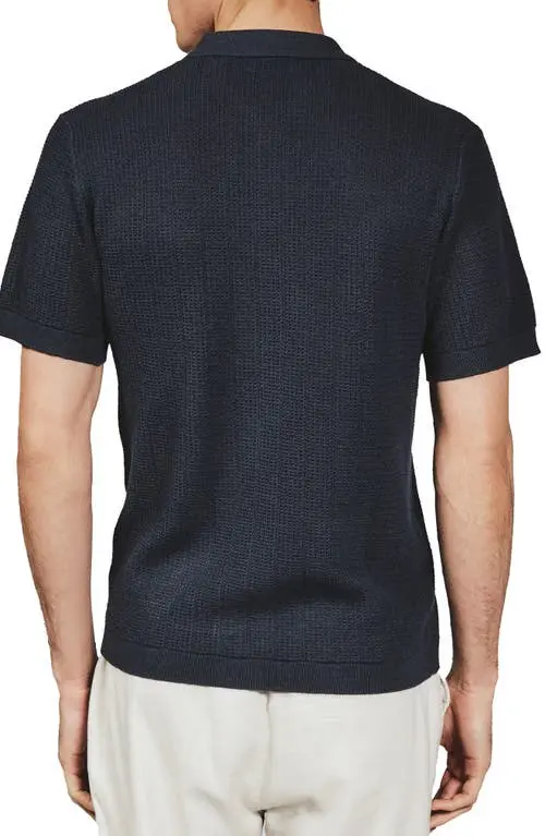 7 Diamonds Nash Knit Short Sleeve Button-up Shirt - Navy