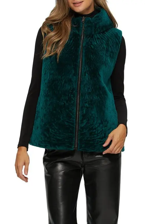 Gorski Reversible Genuine Shearling Hooded Vest - Emerald/black