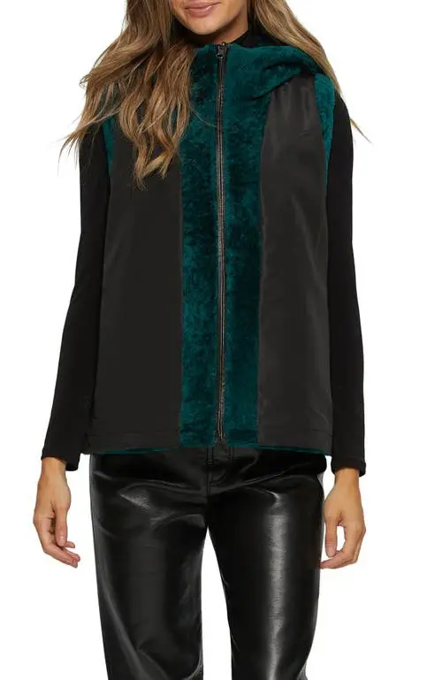 Gorski Reversible Genuine Shearling Hooded Vest - Emerald/black