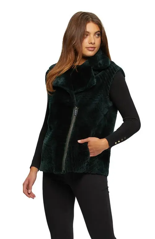 Gorski Genuine Shearling Zip Vest With Grooved Pattern - Emerald