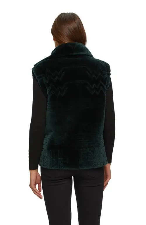 Gorski Genuine Shearling Zip Vest With Grooved Pattern - Emerald