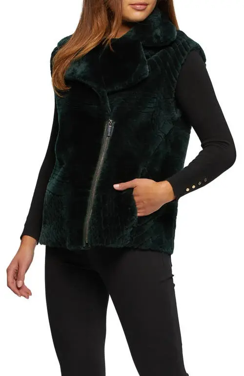 Gorski Genuine Shearling Zip Vest With Grooved Pattern - Emerald