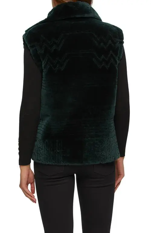 Gorski Genuine Shearling Zip Vest With Grooved Pattern - Emerald
