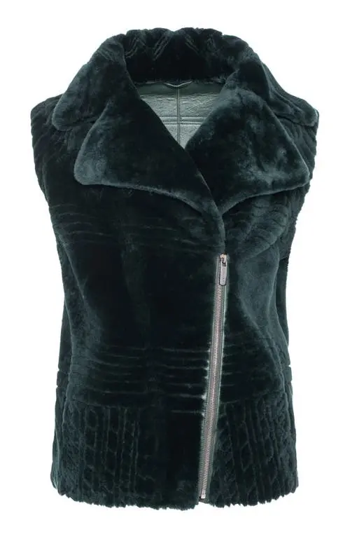 Gorski Genuine Shearling Zip Vest With Grooved Pattern - Emerald