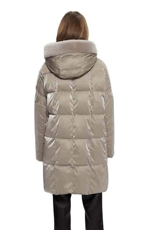 Gorski Quilted Parka With Genuine Shearling Hood Trim
