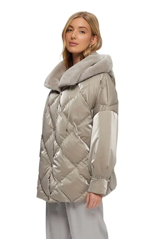 Gorski Quilted Parka With Genuine Shearling Hood Trim