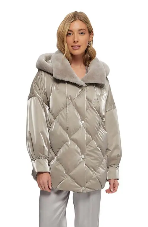Gorski Quilted Parka With Genuine Shearling Hood Trim