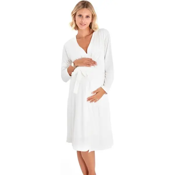 ACCOUCHEE Sleep Well Maternity/nursing Nightgown & Robe Set - Ecru