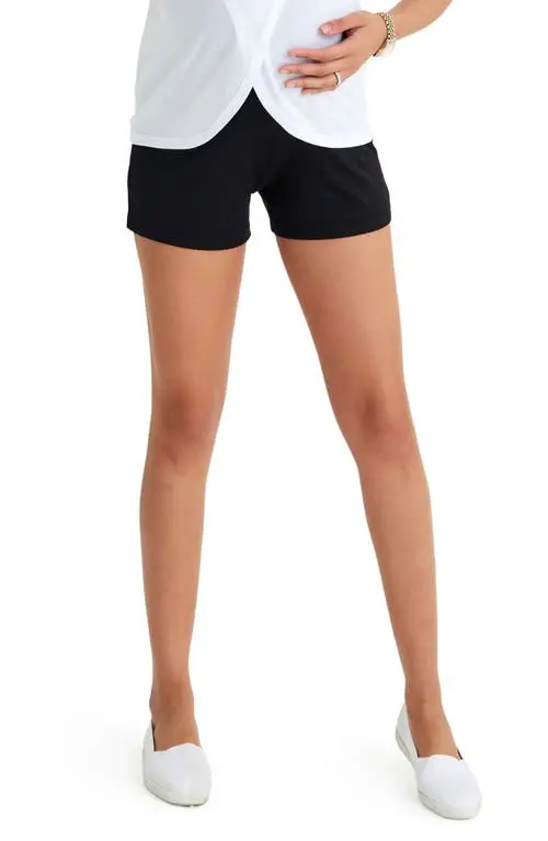 ACCOUCHEE Foldover Waistband Maternity Shorts - Black