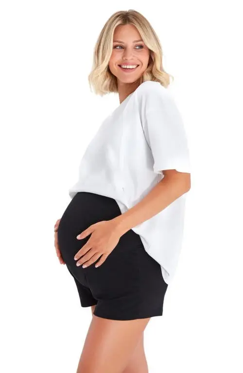 ACCOUCHEE Foldover Waistband Maternity Shorts - Black