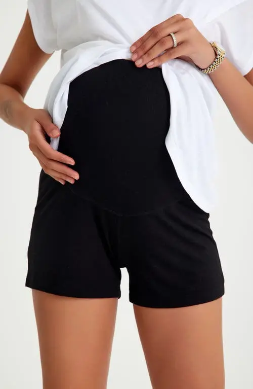 ACCOUCHEE Foldover Waistband Maternity Shorts - Black