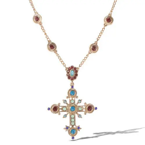 Jessica Simpson Crystal Cross Pendant Necklace - Gold