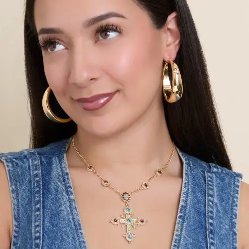 Jessica Simpson Crystal Cross Pendant Necklace