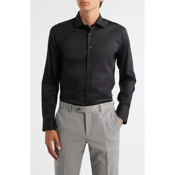 ETERNA Slim Fit Peformance Button-up Shirt - Black