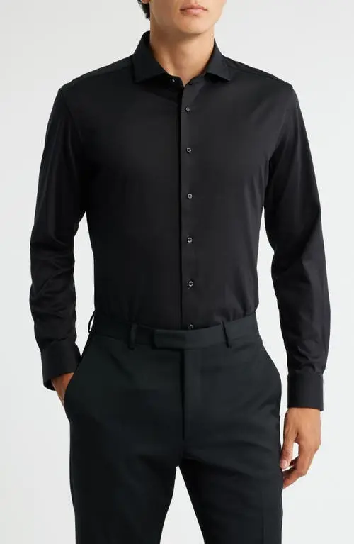 1863 BY ETERNA Jersey Slim Fit Dress Shirt - Black