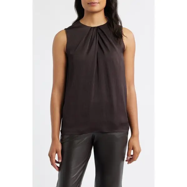Anne Klein Pleated Neck Top - Deep Mahogany
