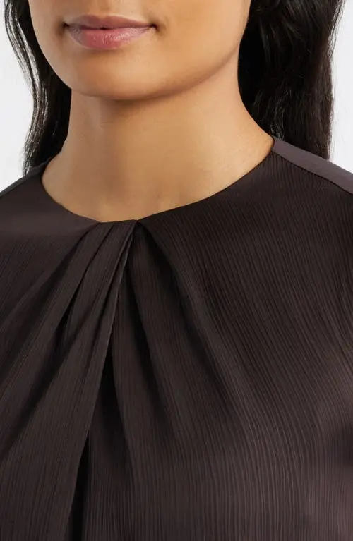 Anne Klein Pleated Neck Top - Deep Mahogany