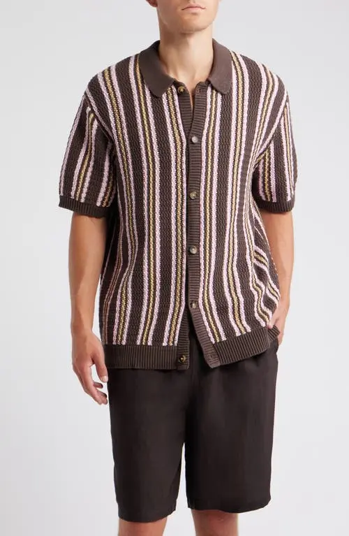 Topman Textured Stripe Short Sleeve Cardigan