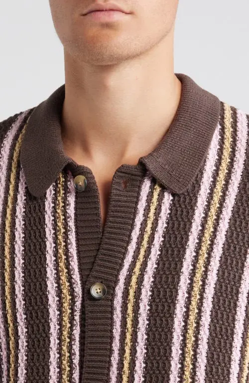 Topman Textured Stripe Short Sleeve Cardigan