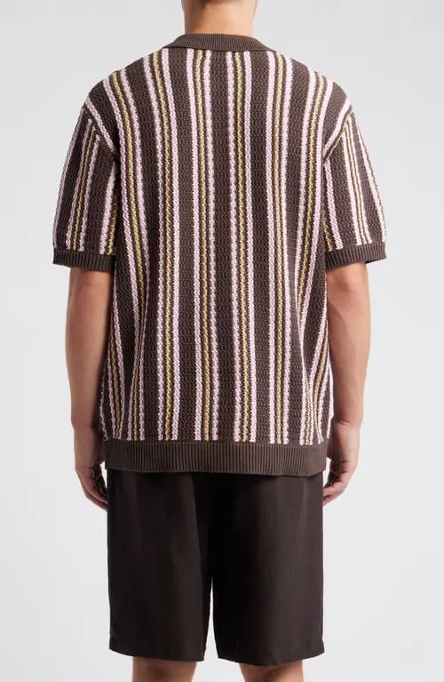 Topman Textured Stripe Short Sleeve Cardigan