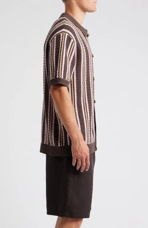 Topman Textured Stripe Short Sleeve Cardigan